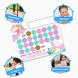 Mermaid Chore Chart for Kids Girls，Magnetic Reward Chart for Kids Behavior, Good Responsibility Chart, Chore Chart for One Child - 8 x 10 inch