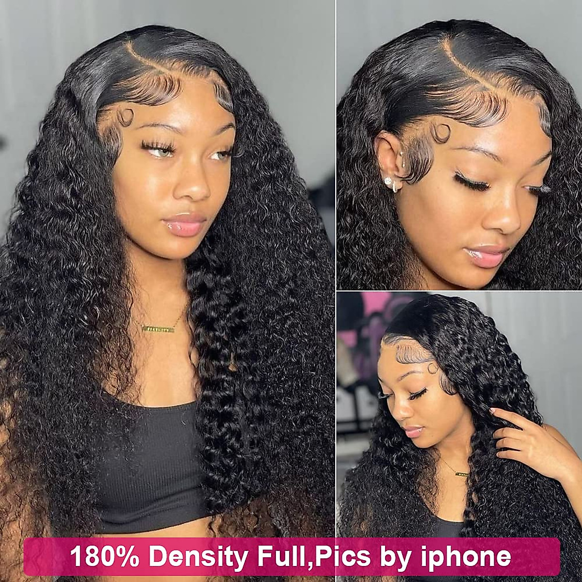 Wingirl 180 Density 13x4 HD Lace Front Wigs Human Hair Pre Plucked with Baby Hair Transparent Glueless Brazilian Deep Wave Frontal Wigs for Women Natural Black Color