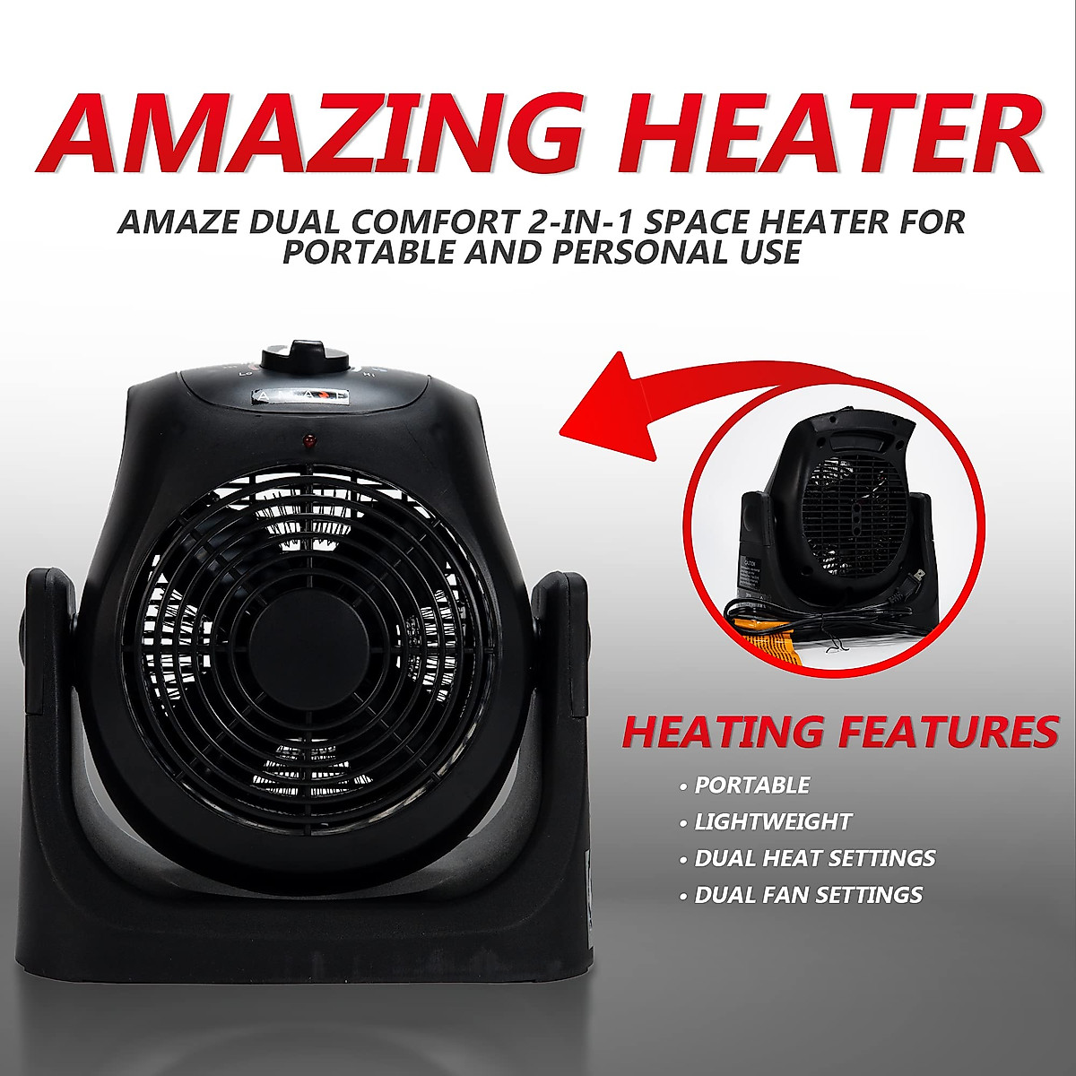 Amaze-Heater Dual Comfort 1500W Space Heater & Fan, Portable, Energy Efficient, Modern Style, Indoor Use