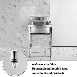 Free Standing Utility Sink Commercial Grade Laundry Tub Culinary Sink for Outdoor Indoor, Garage, Restaurant, Kitchen, Laundry/Utility Room, 304 Stainless Steel 50x50x80cm