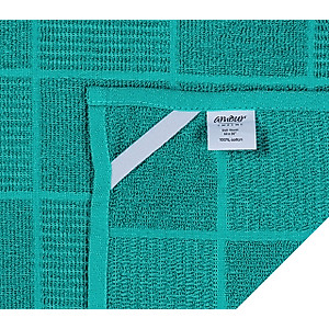 AMOUR INFINI Kitchen Towels Pack of 4 Absorbent, Quick Drying Premium Terry Cotton Dish Towel with Hanging Loop 16x28 Inch Hand & Tea Towels (Teal)