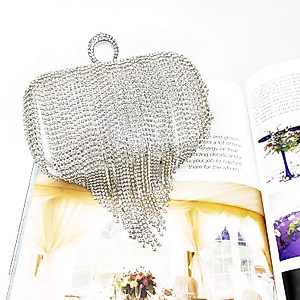 zebrum Womens Evening Clutch Bag Designer Evening Handbag Hand Bag,Lady Party Wedding Clutch Purse (Silver- Rhinestone Tassel)