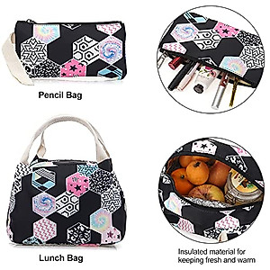 Geometry Backpack Set 3-in-1 Kids School Bag, Junlion Laptop Backpack Lunch Bag Pencil Case Gift for Teen Boys Girls