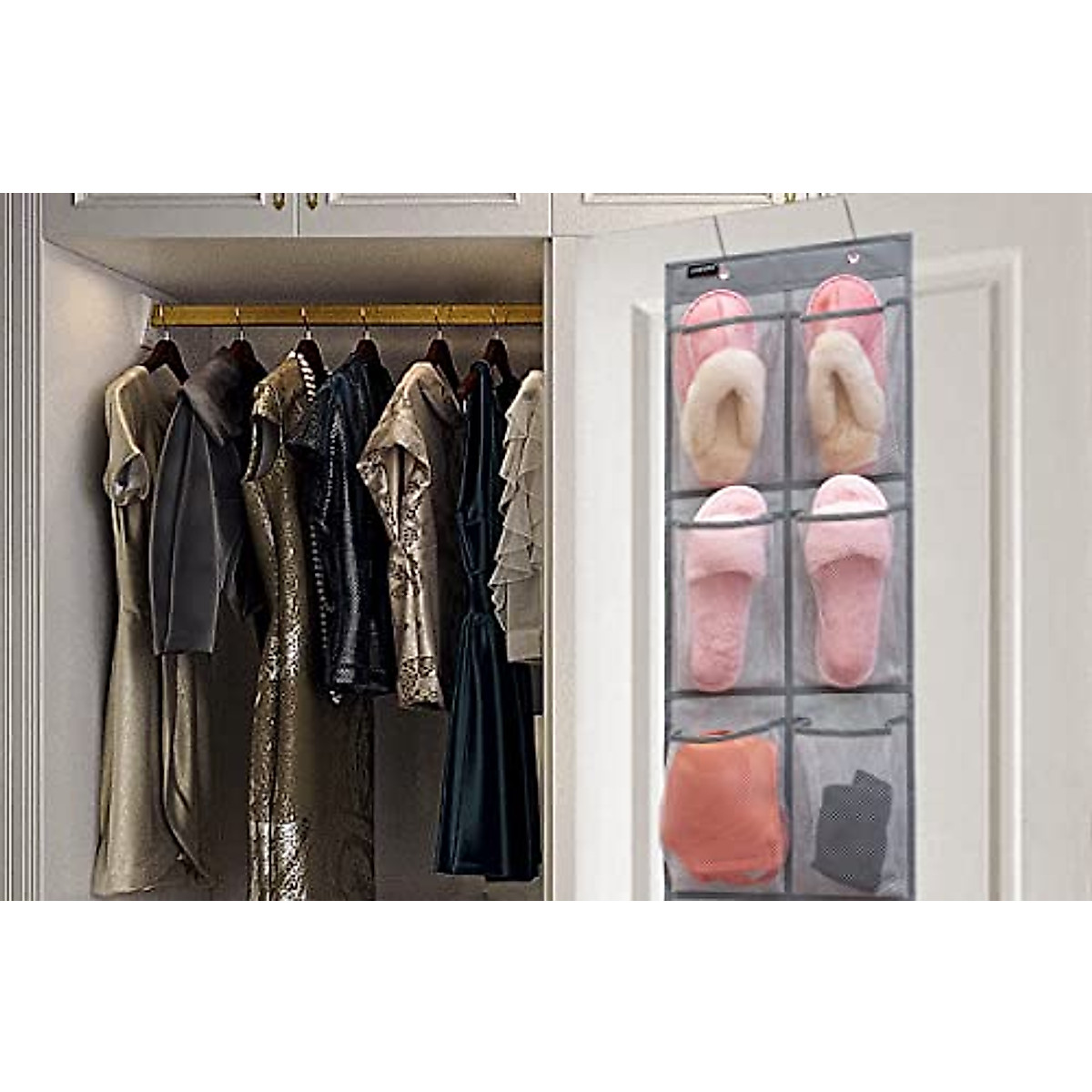 ANZORG Over The Door Hanging Closet Shoes Holder Organizer Shoe Storage Shoe Rack with 6 Mesh Pockets (6 Pockets)