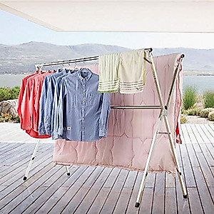 RELIANCER Free Installed Clothes Drying Rack Stainless Steel Foldable Rack Hanger Space Saving Retractable 43.3-59 inch Clothes Rack Adjustable Clothes Hanger Rolling Rack with 4 Casters & 10 Hooks