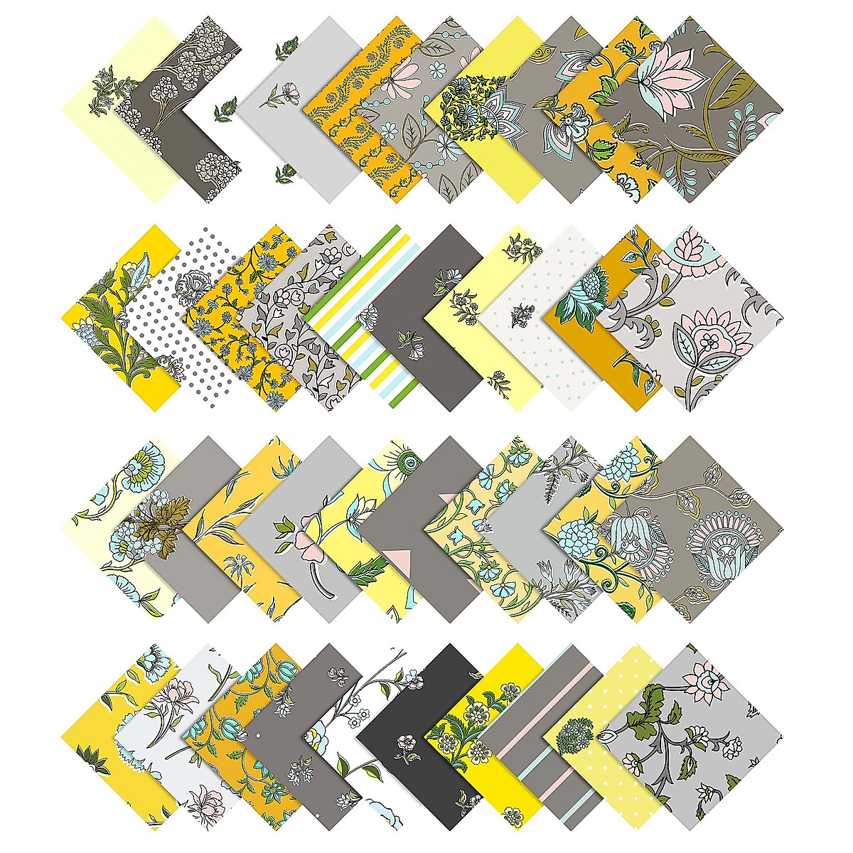 Soimoi Precut 10-inch Asian Floral Prints Cotton Fabric Bundle Quilting Squares Charm Pack DIY Patchwork Sewing Craft- Gray & Yellow