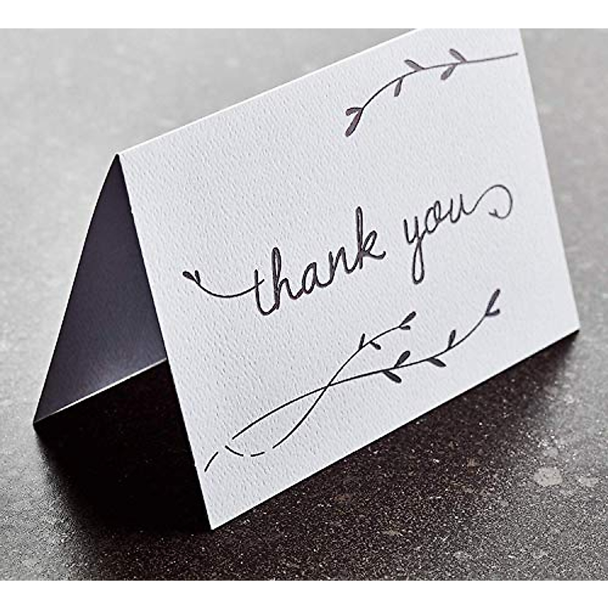 Hayley Cherie 50 Luxury Thank You Cards and Self Seal Envelopes - Black Foil Design with Printed Envelopes - Premium Heavyweight Card Stock with Hammered Texture - 4x6 Photo Size