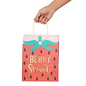 Sparkle and Bash Strawberry Gift Bags with Handles for Berry Sweet Birthday Party Favors (10 x 8 x 4 In, 24 Pack)