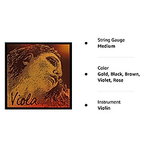 Pirastro Evah Pirazzi 4/4 Viola Gold String Set, Medium Gauge Premium Strings Made With Fine Flexible Synthetic Core, Ball End Strings, Replacement Accessory for Professional and Student Viola Players