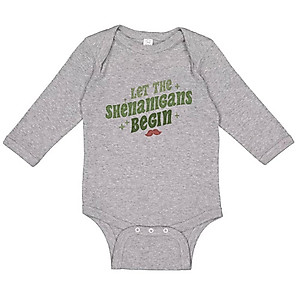 TATY Kids Let The Shenanigans Begin Long Sleeve Baby Infant One Piece Bodysuit 12 Months Heather Grey