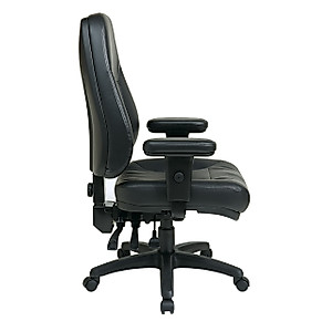 Office Star EC Series Professional Executive Ergonomic High Back Office Chair with Dual Function Control, Padded Contour Seat and Adjustable Padded Arms, Black Bonded Leather