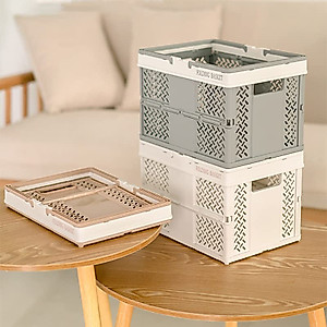 [2-Pack] Plastic Baskets for Shelf Storage Organizing, Durable and Reliable Portable Folding Storage Crate, Ideal for Home Kitchen Classroom and Office Organization, Bathroom Storage