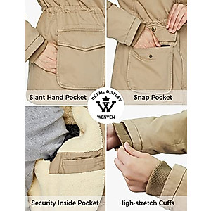 WenVen Women's Warm Heavy Quilted Winter Sherpa Coat with Hood (Khaki-2, XL)