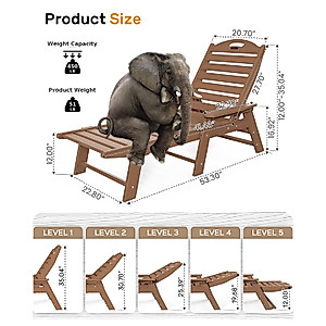 Ciokea Chaise Lounge Chair Outdoor with Wood Texture, Adjustable 5-Position Chaise Lounge Outdoor, Patio Lounge Chair for Poolside Backyard, Teak