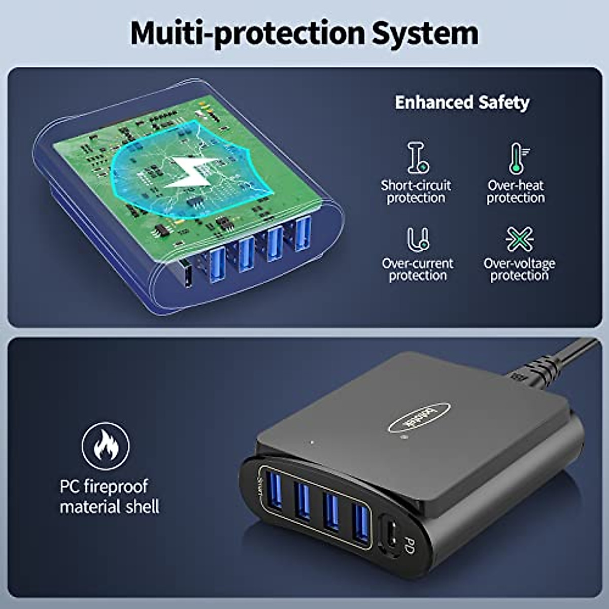 60W USB C Charger, Bototek 60W 5 Port USB C Charging Station, Portable Fast USB C Wall Charger PD Adapter 4 USB C and 1 USB A for All iPad, iPhone 13 12 11 Max Mini, Pixel Samsung Galaxy