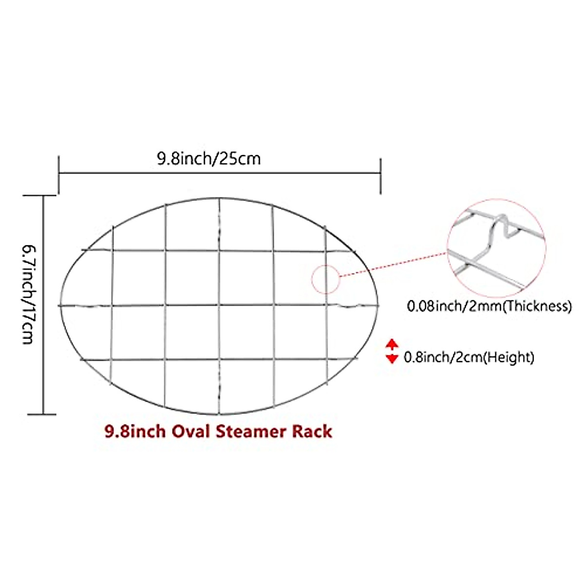 T&B 9.8x6.7 Inch Oval Roasting Cooling Rack 304 Stainless Steel Baking Broiling Rack Cookware 0.8 Inch heigh thick version 1PC