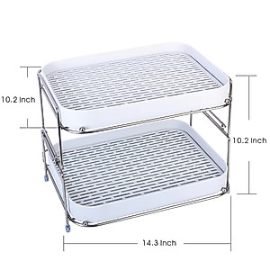 Zosenley 2-Tier Cups Mugs Drying Rack with Drain Tray , Kitchen Storage Organizer Shelf for Drinking Glass Bottle Bowls