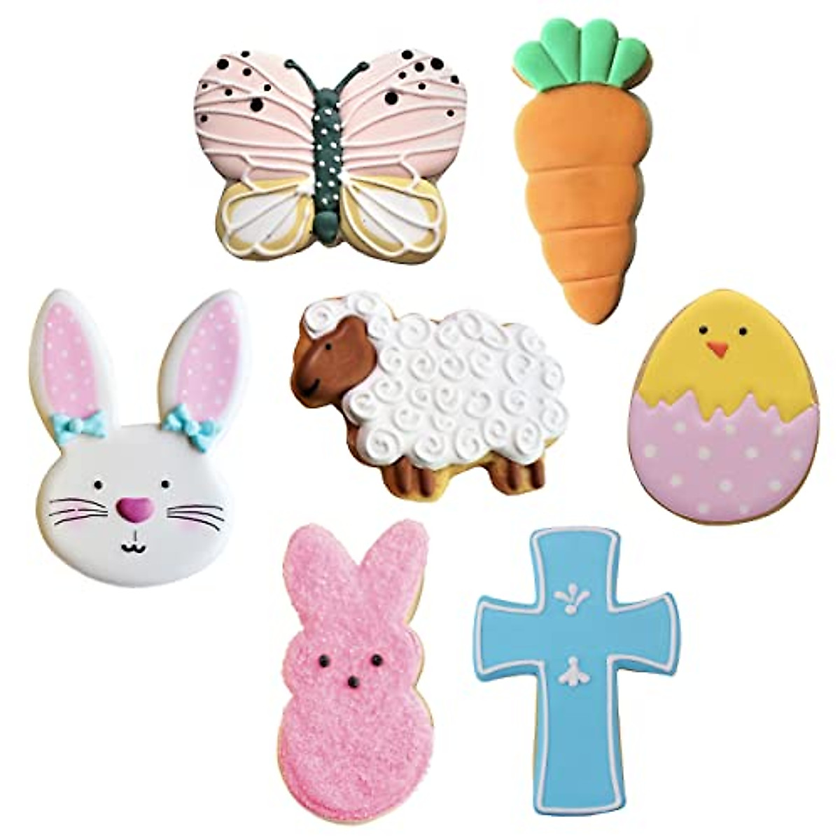 Easter Cookie Cutters 7-Pc Set Made in USA by Ann Clark, Easter Bunny, Egg, Holy Cross, Carrot, Butterfly, Lamb