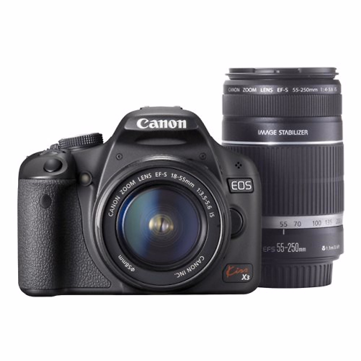 Canon EOS Kiss X3 IS Camera with EF-S18-55mm F3.5-5.6 IS + EF-S55-250mm F4-5.6 IS - International Version (No Warranty)