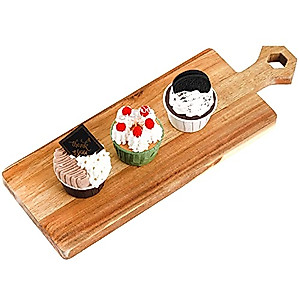 WUWEOT 2 Pack Acacia Wood Serving Platters, 16.5 X 5.7 Cheese Serving Tray with Handle, Rectangle Chip & Dip Tray for Meat, Bread, Fruit, Cheese