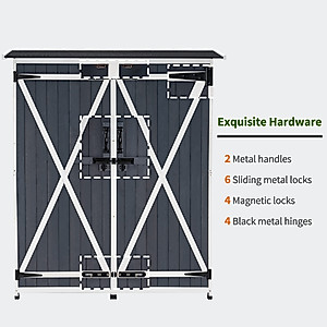 MCombo Storage Shed Backyard Utility Tools Organizer Outdoor Wooden Garden Racks Shelves with Lockers 2 Doors Home Furniture 6056-1400(Grey)