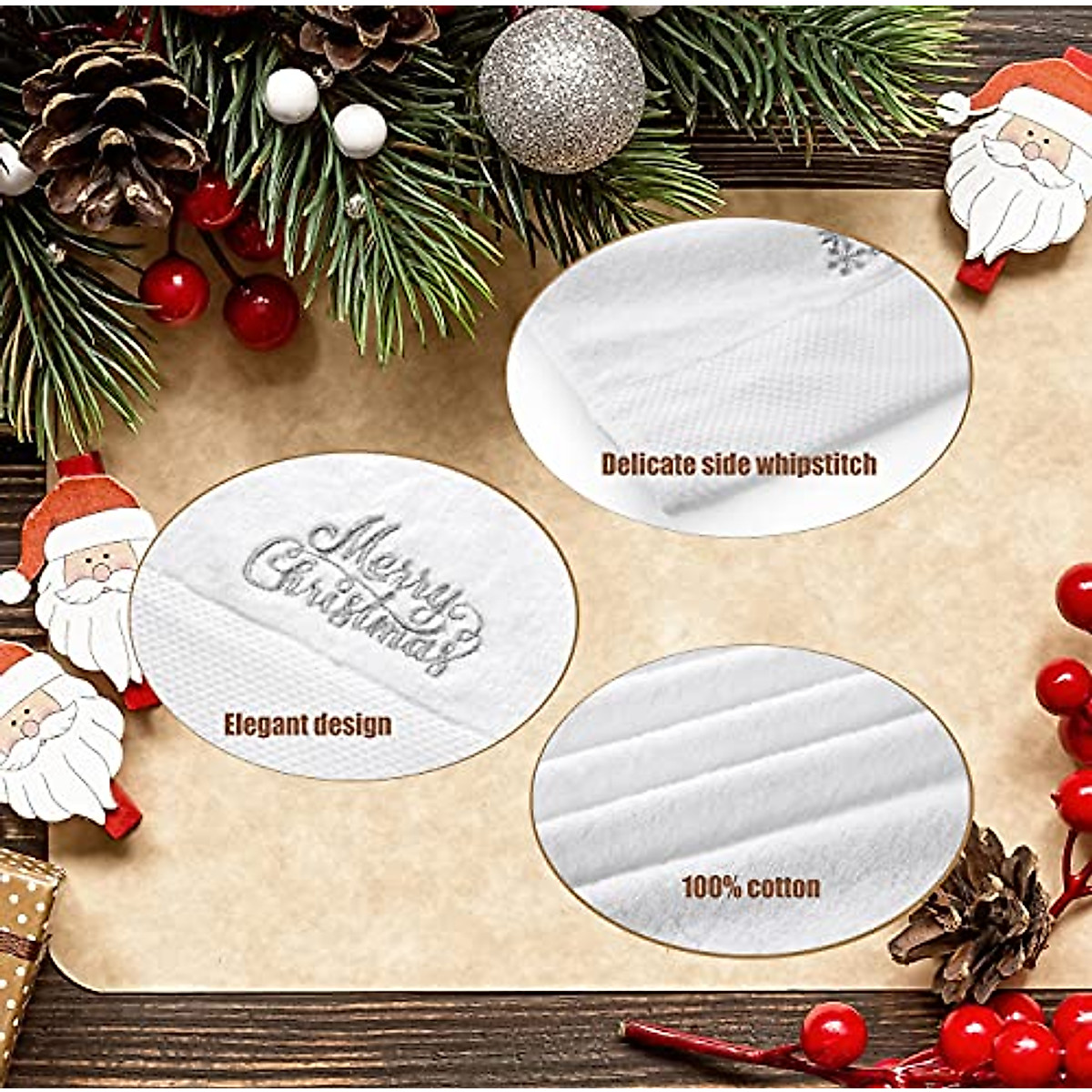 2 Pack Christmas Hand Towels 100% Cotton Embroidered Premium Luxury Decor Bathroom Decorative Dish Towels Set for Drying, Cleaning, Cooking, Holiday Towels Gift Set 13.7'' x 29.5''