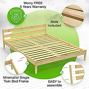 JERRY JOHANSSON Queen Size Bed Natural Solid Wood Platform Bed Frame — Foundation Bedframe with Headboard | Easy Assembly Wooden Slats | No Box Spring Needed | Rustic Pine 60 x 80 — Boston Collection