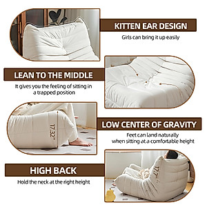 MDQMD Cream Style Adult Togo Sofa,Bean Bag Chair,White Fireside Chair (White)