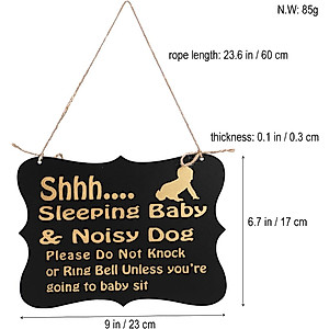 WINOMO Shhh Sleeping Baby Door Sign Do Not Disturb Sign Baby Room Hanging Wooden Decorative (Black)