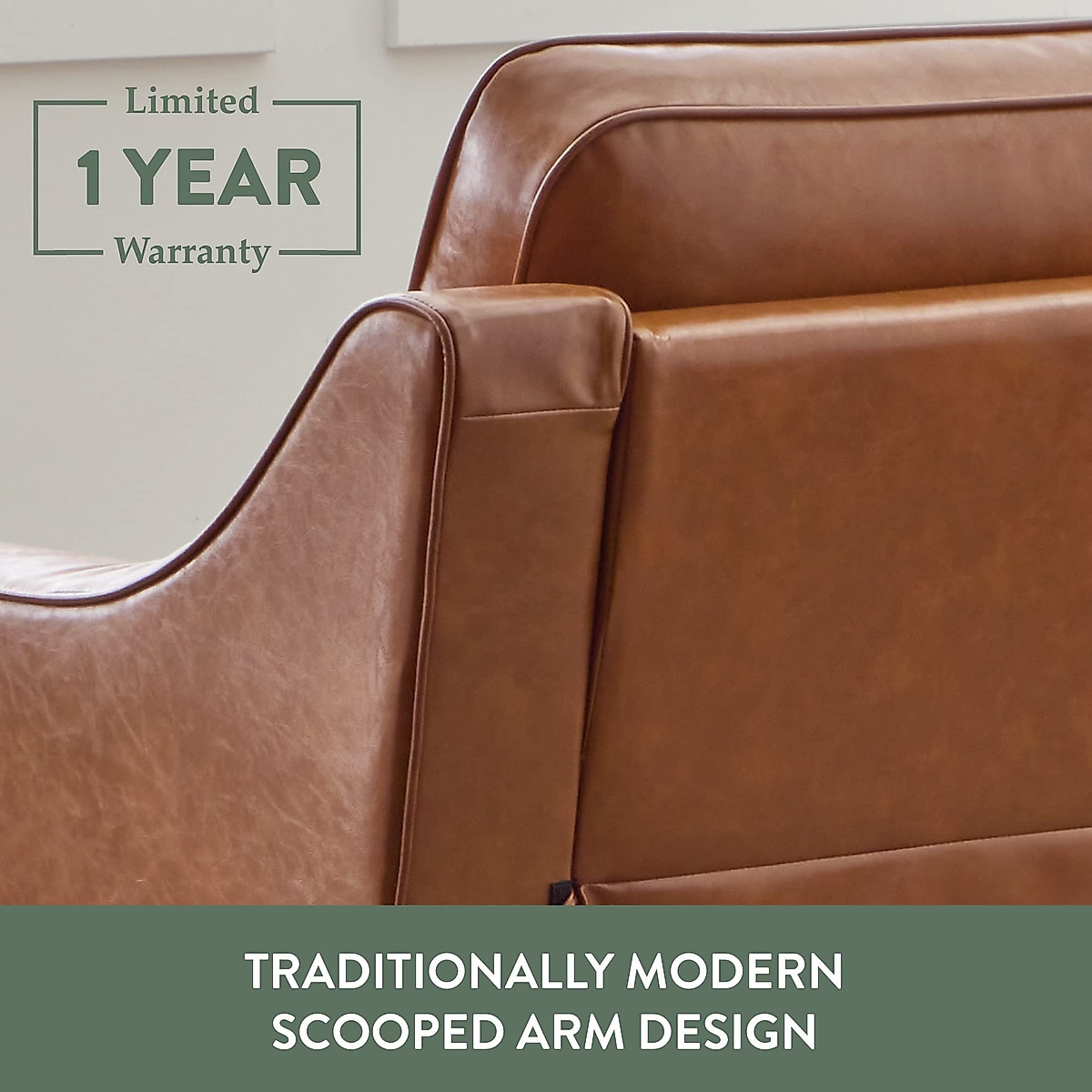 Edenbrook Jensen Upholstered - Camel Faux Leather - Furniture - Small Loveseat- Seats Two - Scoop Arm Modern Couch - Couches for Living Room