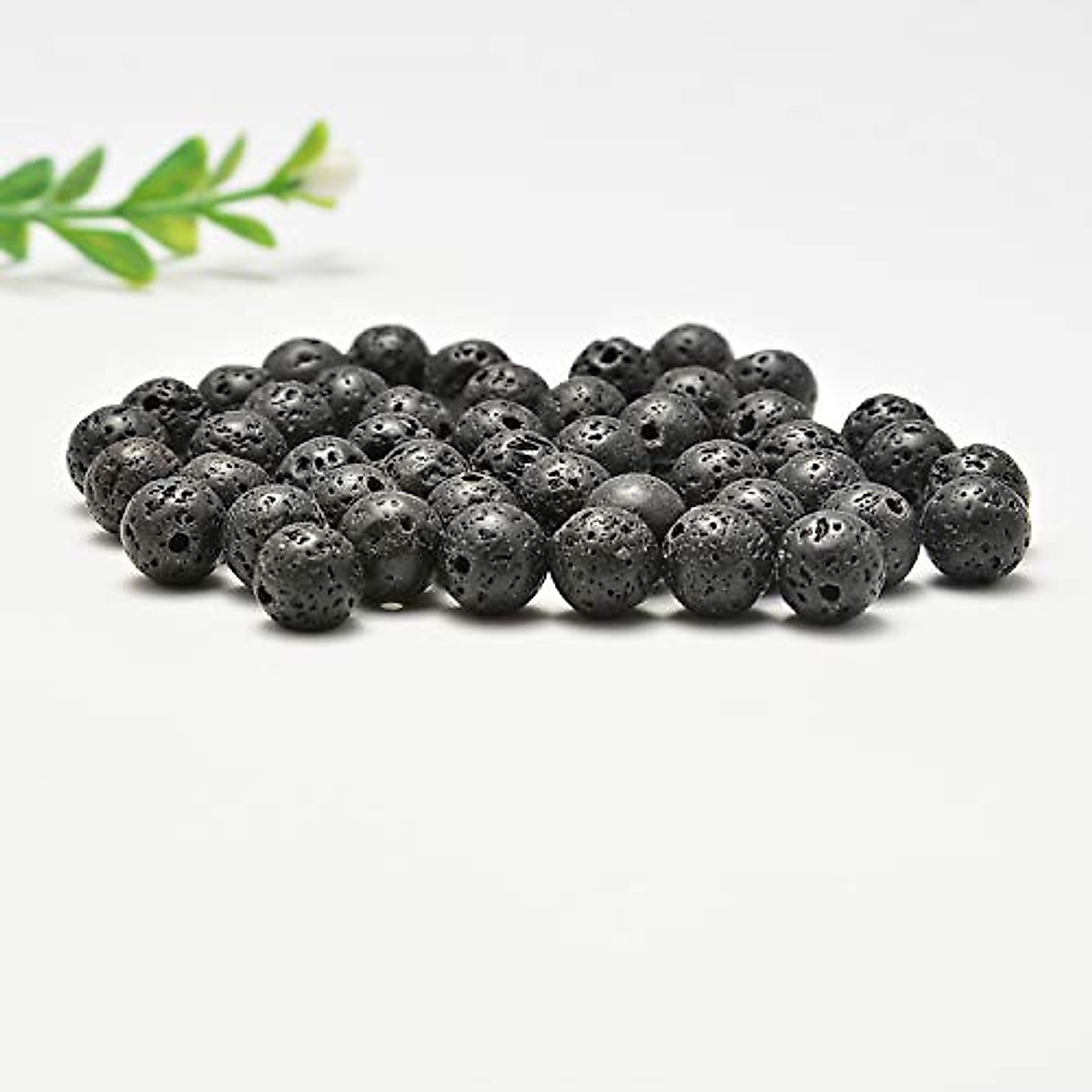NCB Natural Stone Beads 100pcs 8mm Round Black Volcanic Lava Genuine Real Stone Beading Loose Gemstone DIY Charm Smooth Beads for Bracelet Necklace Jewelry Making (Black Volcanic Lava, 8mm 100Beads)