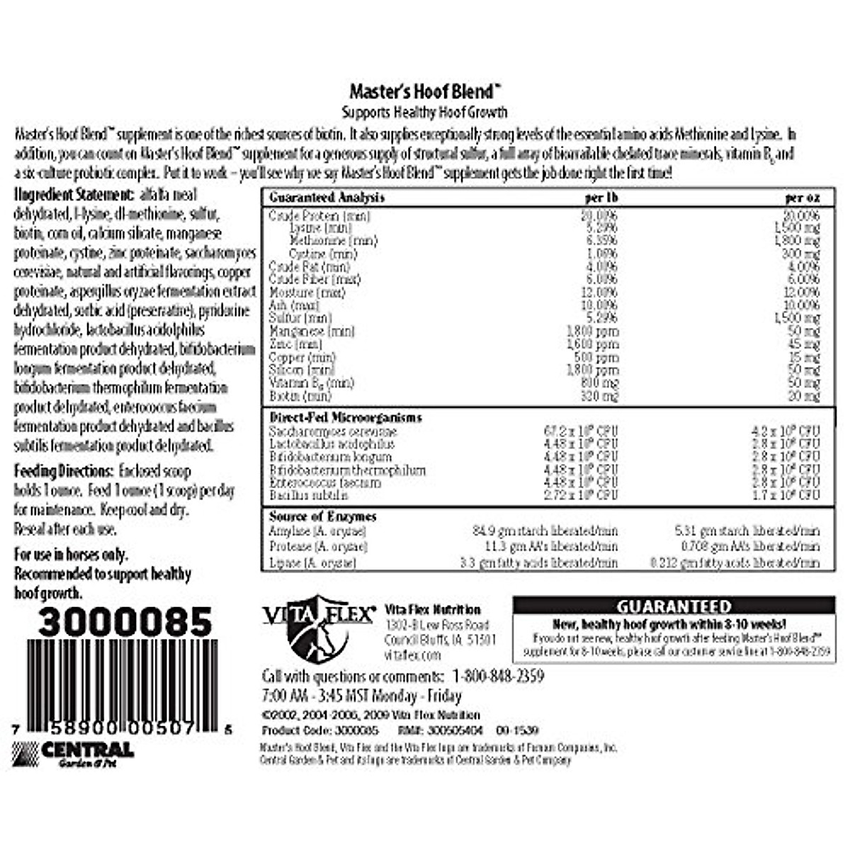 Vita Flex Master's Hoof Blend hoof health formula, 128 Day Supply, 8 lb