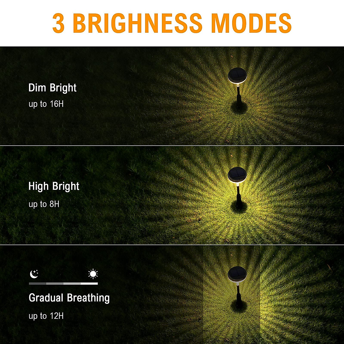 Whousewe Solar Pathway Lights Outdoor 6Pack, Solar Lights Outdoor Decorative 3 Light Modes Waterproof Bright LED Garden Lights, Auto On/Off Solar Landscape Lights for Pathway Yard Walkway Patio,Black