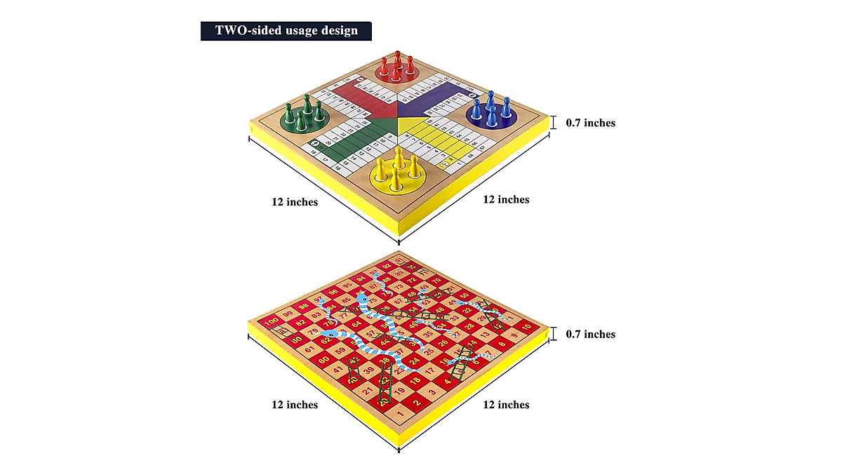 Fun AMEROUS 12" Wooden Ludo Board Game for Family