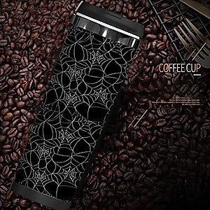 WONDERTIFY Spider Web Coffee Cup Halloween Gothic Scary Netting Coffee Mug Stainless Steel Bottle Double Walled Thermo Travel Water Metal Canteen Black Grey