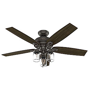Hunter Fan 52 inch Casual Noble Bronze Indoor Ceiling Fan with Light Kit and Pull Chain (Renewed)