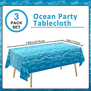 3 Pieces Ocean Waves Tablecloth 54 x 108 Inch Water Print Plastic Table Cover Ocean Party Table Cloths for Beach Pool Birthday Under The Sea Party Decorations Supplies