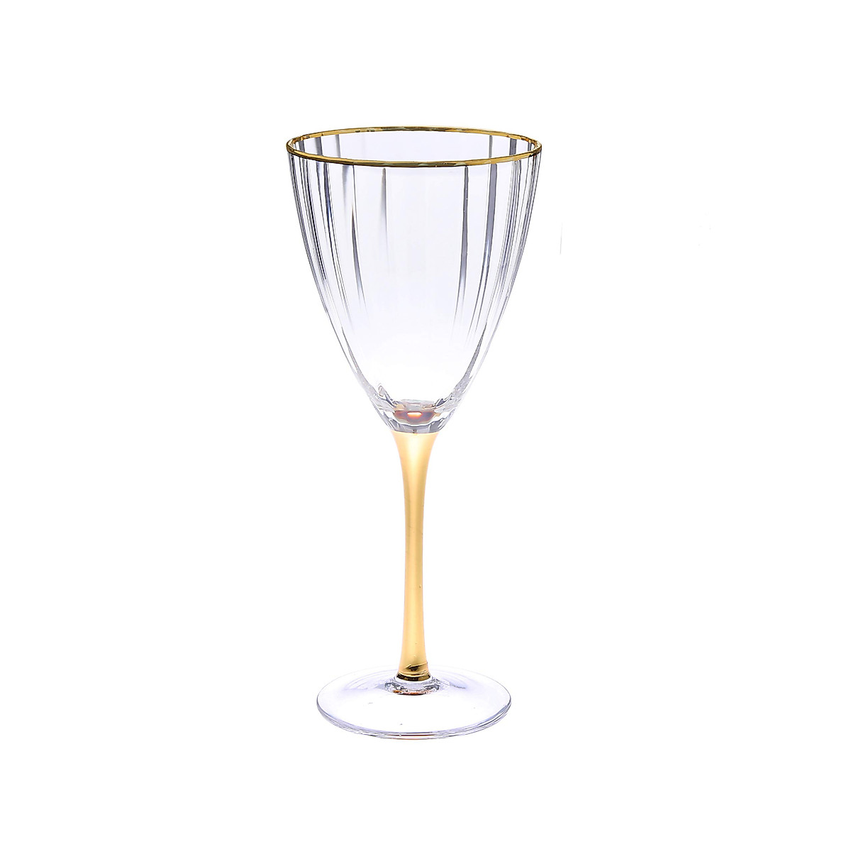 Line Textured Drinking Glassware with Gold Rim and Stem Set of 6 (water)