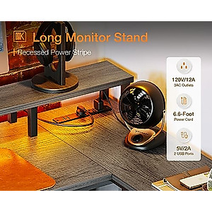 ODK L Shaped Desk with File Drawer, 75" Reversible L Shaped Computer Desk with Power Outlet & LED Strip, Home Office Desk with Storage Shelves, Gaming Desk with Monitor Shelf, Corner Desk, Grey Oak