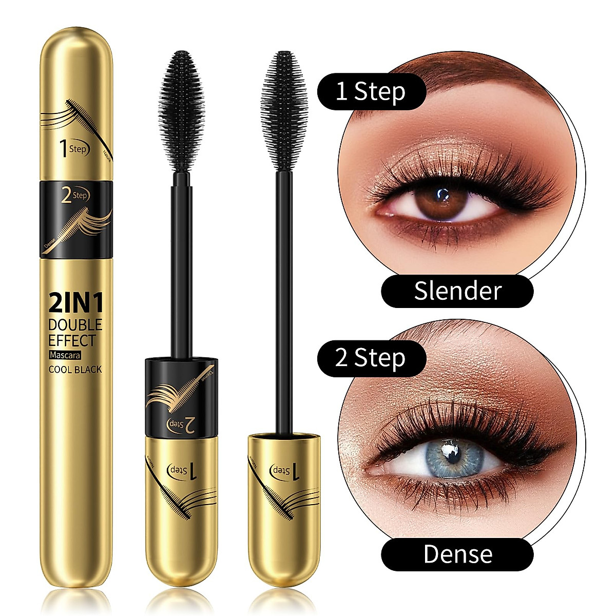 2023 New 2 in 1 Golden Goddess Black 4D Mascara - Liquid Lash Extension for 5X Longer, Fuller Waterproof Eyelashes (1pcs)
