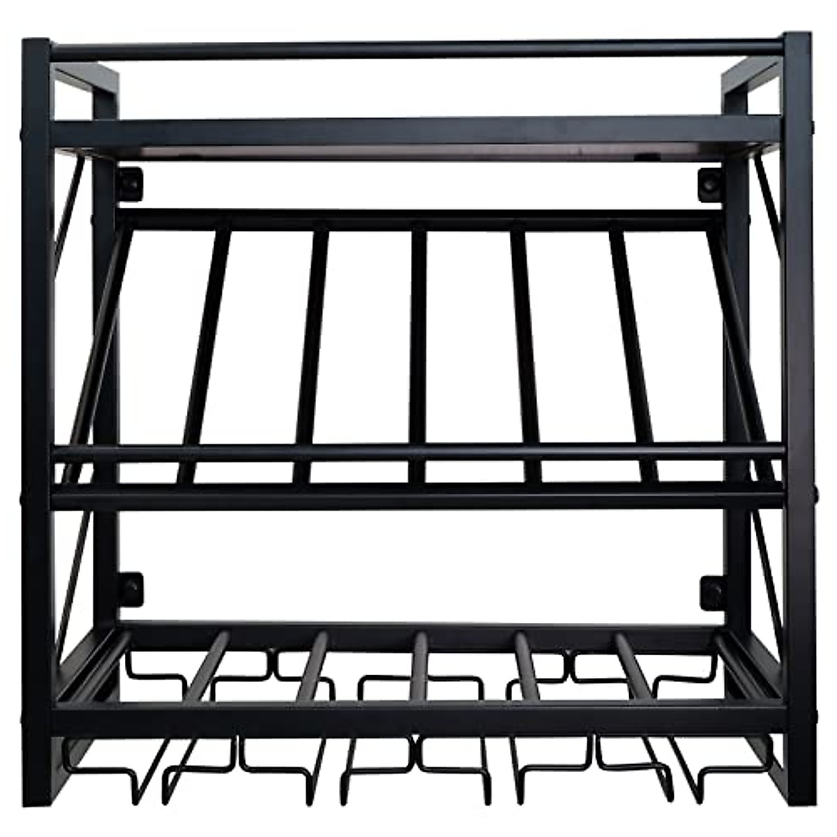 Farmhouse Wall Mounted Wine Rack with Tilting Display Shelf, Wall Hanging Wine Rack, 3-Tier Shelves with Stemware Glasses Holder for Wine Storage, Wine Display Shelf for Kitchen Living Room Cafe Bar