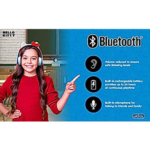 eKids Hello Kitty Kids Bluetooth Headphones, Wireless Headphones with Microphone Includes Aux Cord, Volume Reduced Kids Foldable Headphones for School, Home, or Travel