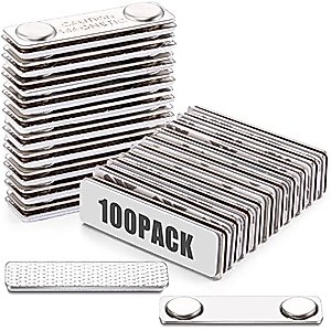 100 Sets Magnetic Name Tags Name Tag Magnet Adhesive Badge Magnets Metal Pin Magnet Back Silver Nametag Fasteners with Neodymium Magnets for School Hotel Trade Shows Office Jackets Shirts
