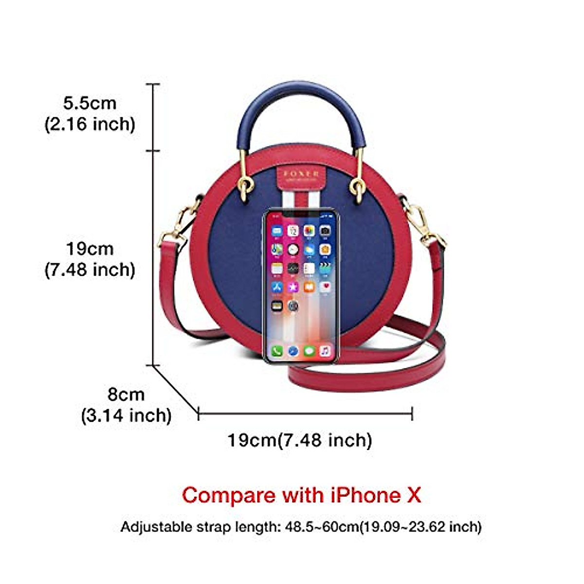 Leather Circular Cross body Handbags for Women, Genuine Leather Ladies Round Crossbody Bags with Adjustable Strap Small Womens Fashion Shoulder Bags Mini Girls Cowhide Messenger Purses(Blue)