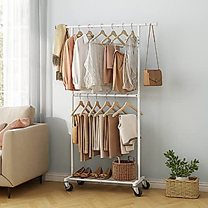 Gewudraw Metal Garment Rack on Wheels and Portable Closet Wardrobe Rack