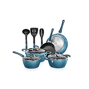 NutriChef Nonstick Cookware Excilon | Home Kitchen Ware Pots & Pan Set with Saucepan, Frying Pans, Cooking Pots, Lids, Utensil PTFE/PFOA/PFOS Free, 11 Pcs, Royal Blue