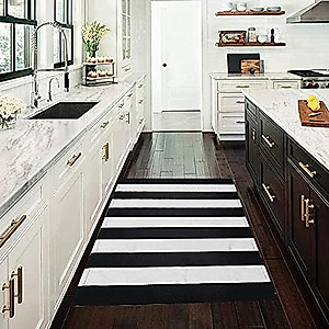 CAINANEL Black and White Striped Outdoor Rug 27.5X 43 inches Front Door Mat Hand-Woven Cotton Indoor/Outdoor for Layered Door Mats,Welcome Door Mat, Front Porch,Farmhouse,Kitchen,Entry Way