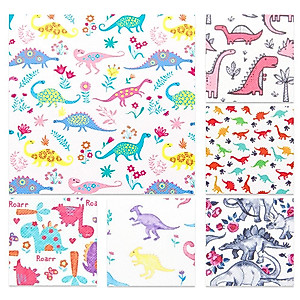 David Angie Dinosaur Printed Faux Leather Sheet 6pcs 7.9" x 13.4" (20 cm x 34 cm) for Earrings Hair Bows DIY Projects Making (Assorted)