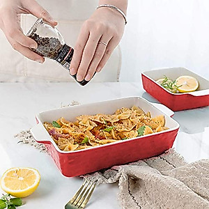 Krokori Casserole Dishes for Oven, Baking Dishes Lasagna Pan Ceramic Baking Pan Deep Glaze Bakeware for Cooking, Kitchen, Cake Dinner, Banquet and Daily Use, 3PCS (11.6 x 7.8 Inches, Red)
