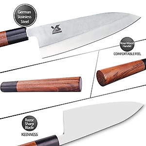 MSY BIGSUNNY 7 inch Deba knife Kitchen Cooking Chef Sushi Knife High Carbon Stainless Steel Blade with Rose wood Handle